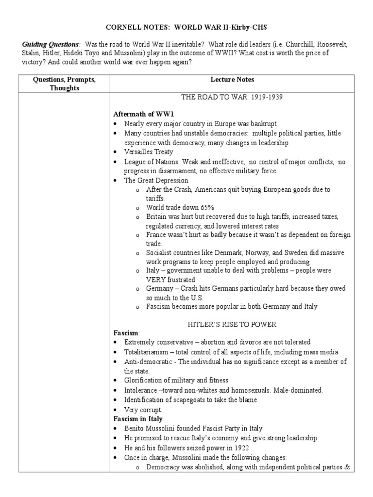 WW2 Cornell Notes | PDF | Nazi Germany | Adolf Hitler