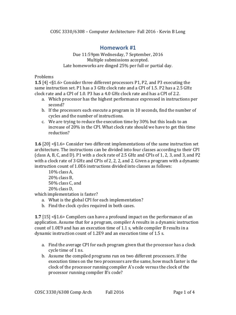 HW 1 | PDF | Central Processing Unit | Instruction Set