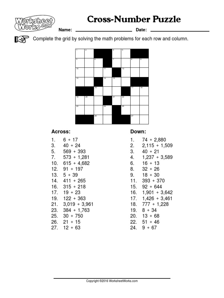 WorksheetWorks CrossNumber Puzzle 2 | PDF | Puzzles | Games Of Mental Skill