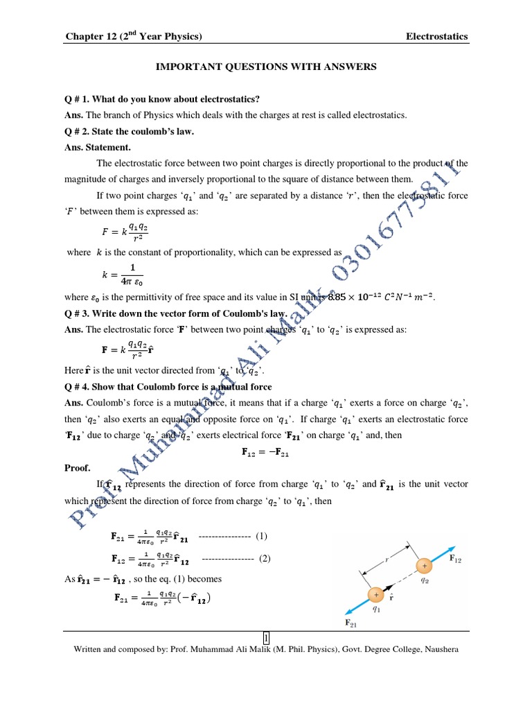 Chapter 12 (2 Year Physics) Electrostatics | PDF | Dielectric | Capacitor