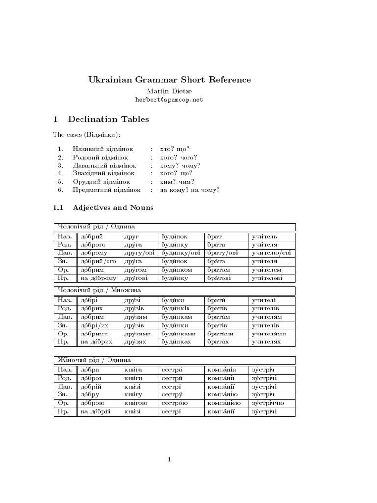 Ukranian - Declension Tables | PDF | Grammatical Gender | Semantics