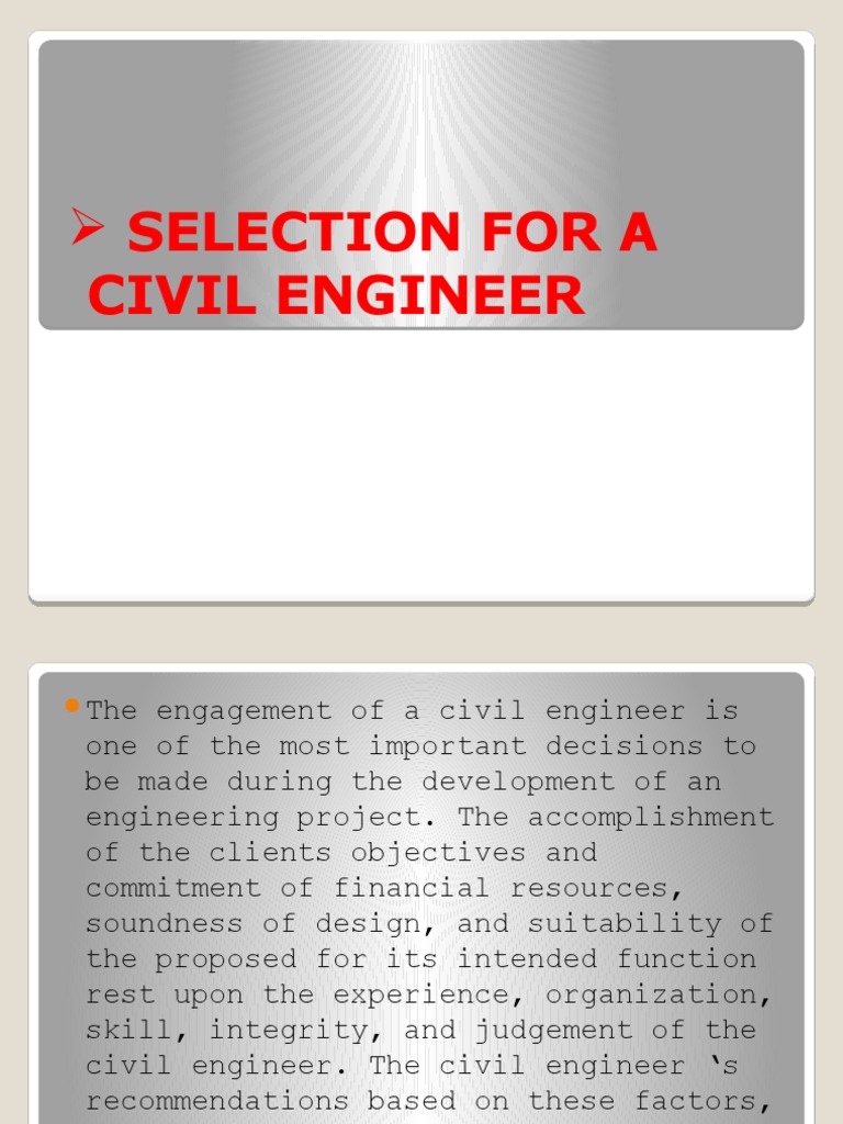 Selection For A Civil Engineer | PDF