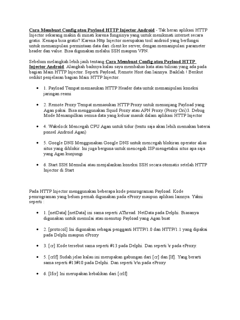 Cara Membuat Config Atau Payload HTTP Injector Android | PDF