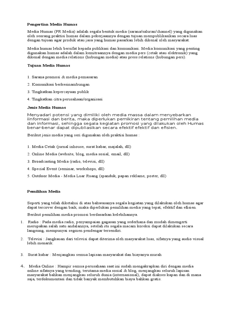 Materi Humas Media Dan Macam-Macam Humas | PDF
