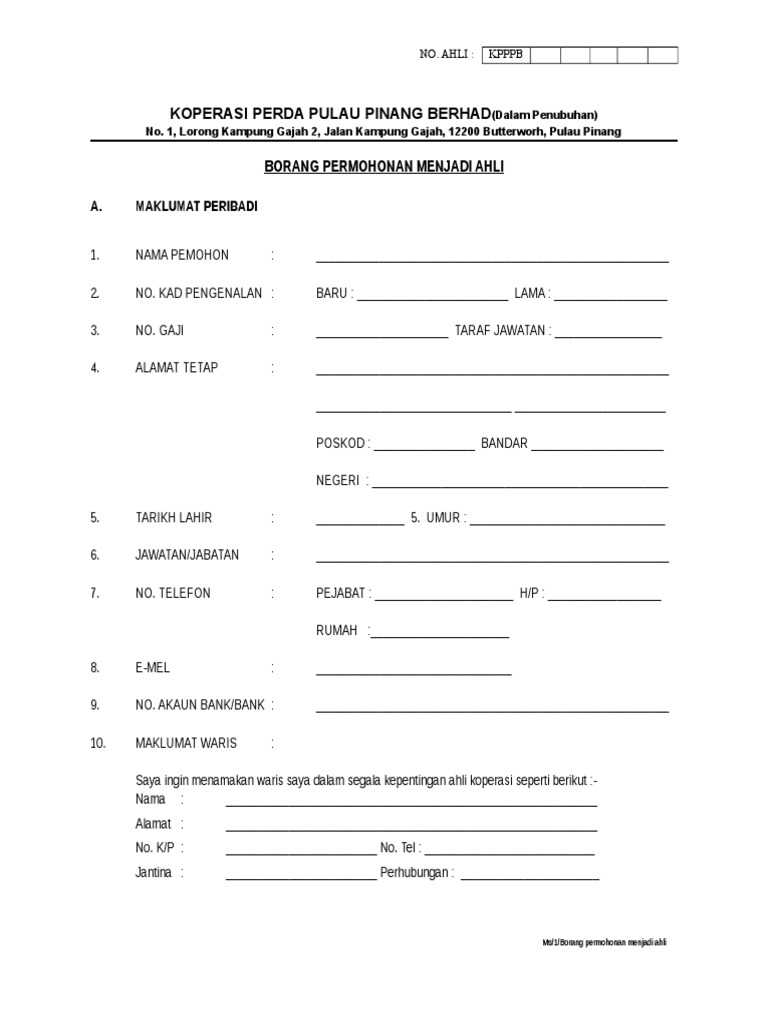Borang Keahlian Koperasi 1ms | PDF
