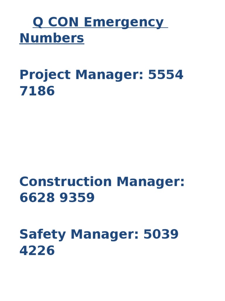 Emergency Contact Numbers for Q CON | PDF