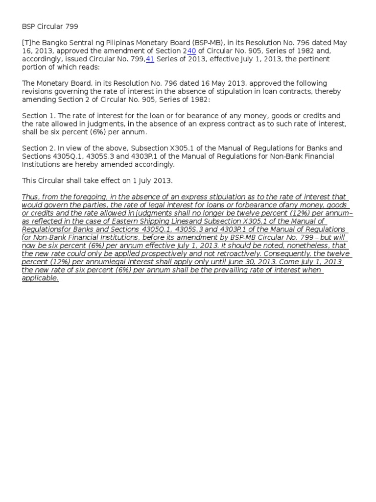 BSP Circular 799 | PDF