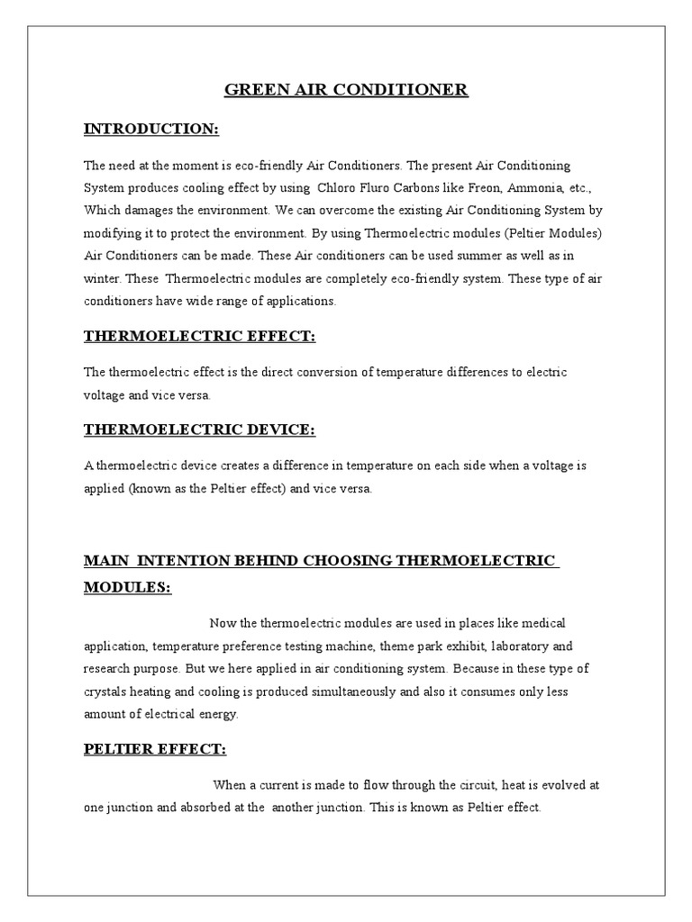 GREEN AIR CONDITIONER Mechanical Presentation Topics | PDF | Air ...