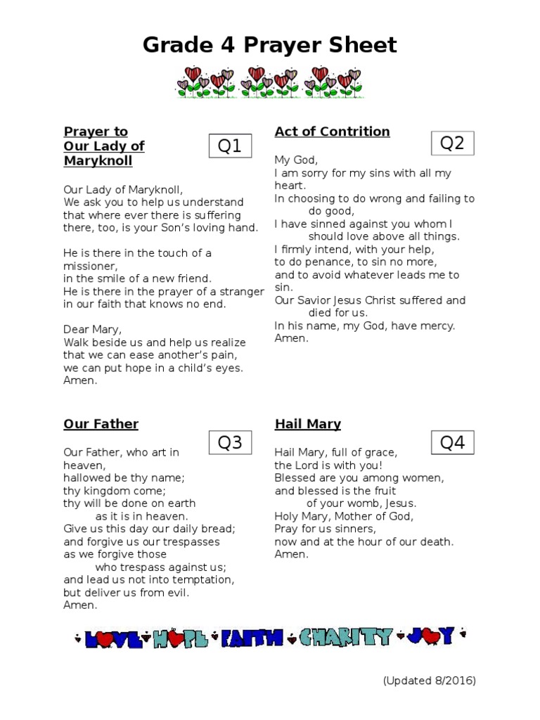 Grade 4 Catholic Prayer Sheet | PDF