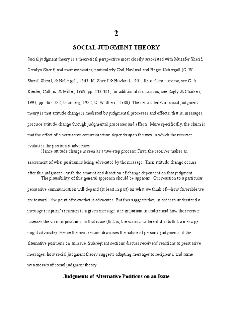 Social Judgment Theory | PDF | Persuasion | Attitude (Psychology)