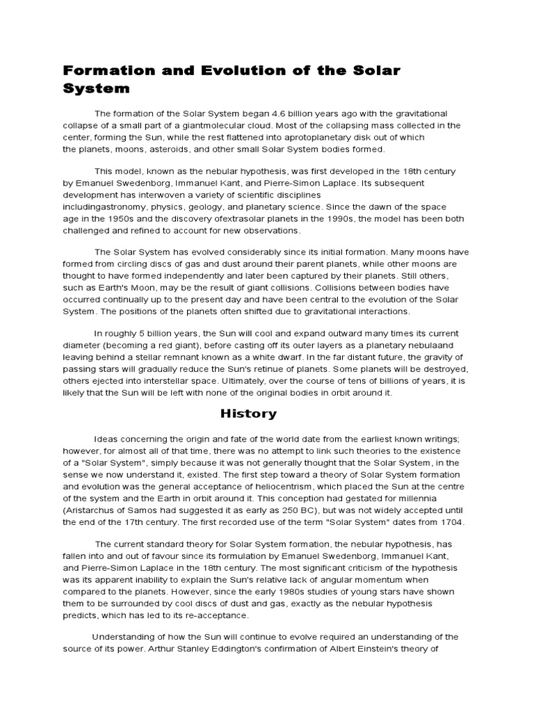 Formation and Evolution of The Solar System: History | PDF | Solar ...