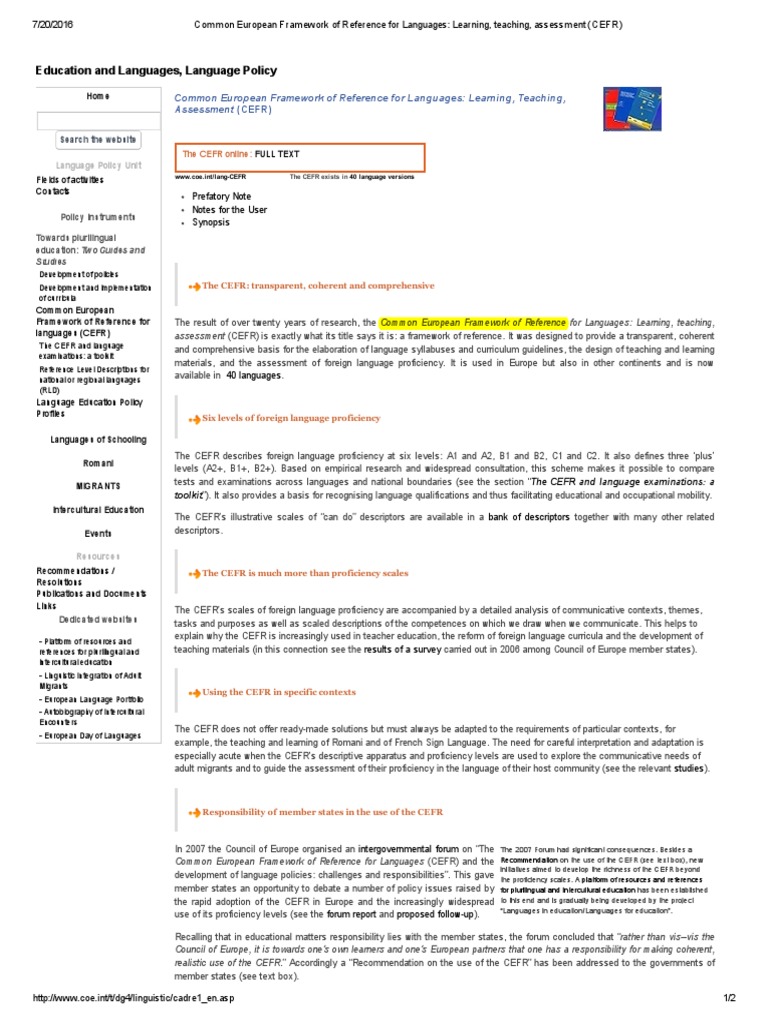 Common European Framework of Reference For Languages - Learning ...