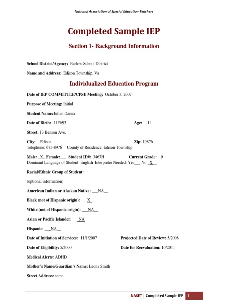 Completed Sample IEP - pdfaDHD | PDF | Individualized Education Program ...