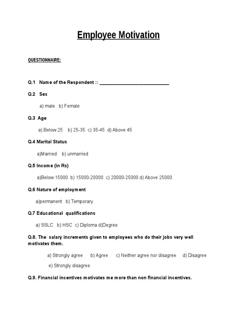 Motivation Questionnaire | PDF | Employment | Motivation