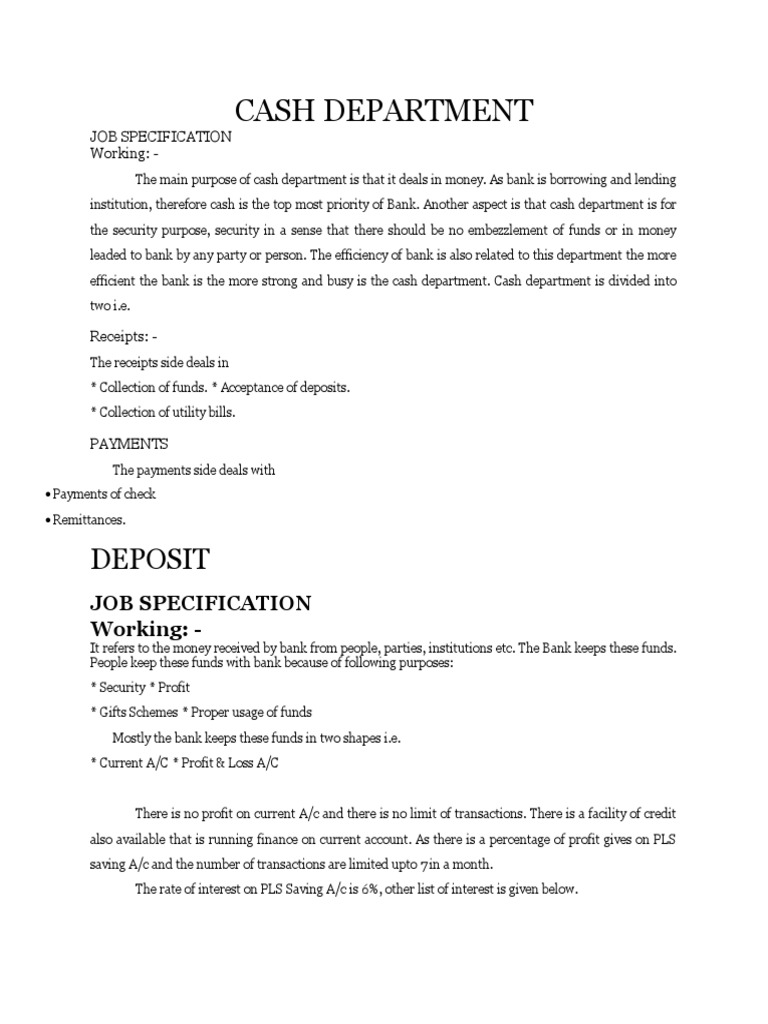 Cash Department: Deposit | PDF