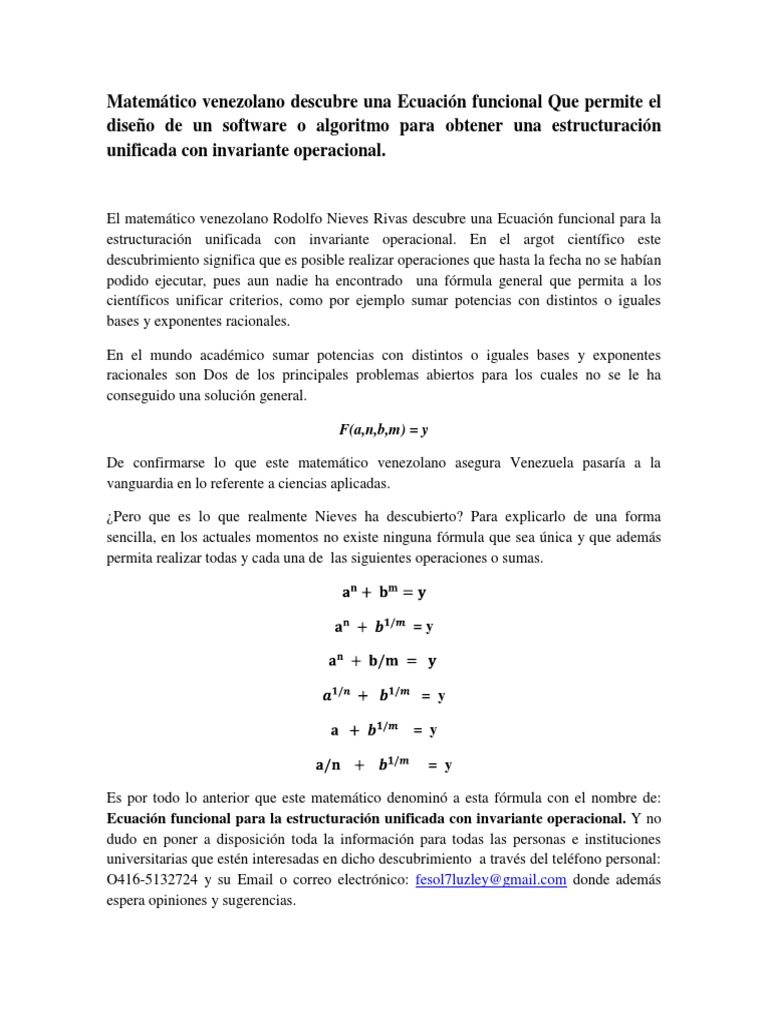 Ecuacion Funcional de Rodolfo Nieves Rivas PDF | PDF