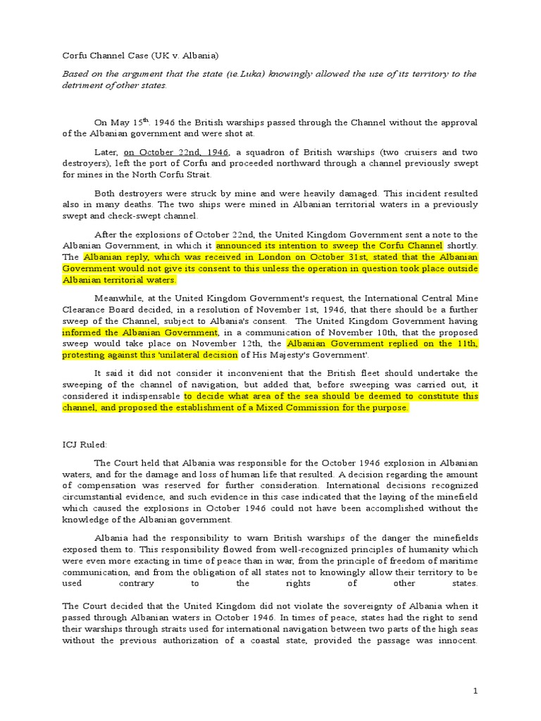 Corfu Channel Case | PDF | Naval Mine | Albania