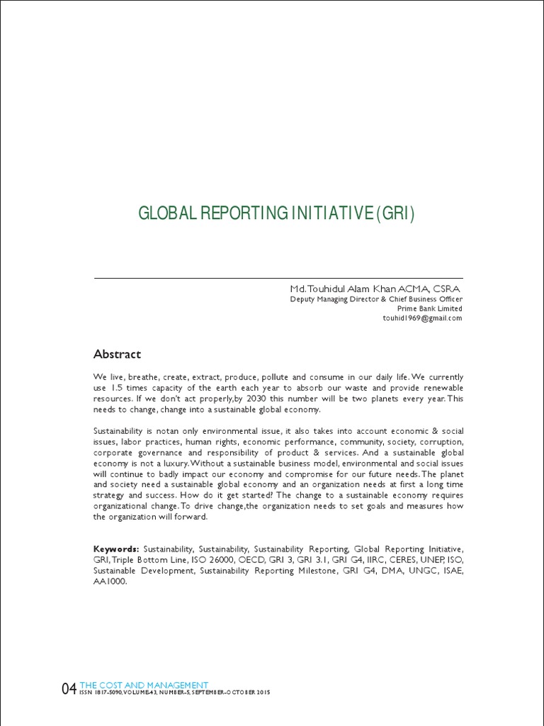 Sustainability Reporting Under Global Reporting Initiative GRI | PDF ...