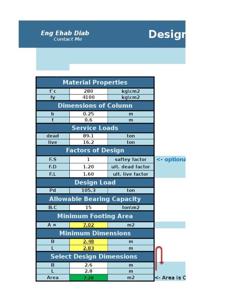Design Single Footing: Eng Ehab Diab | PDF
