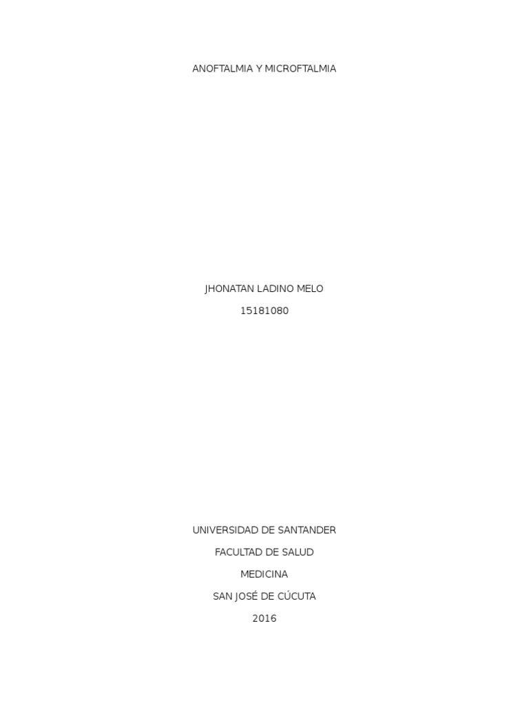 Anoftalmia y Microftalmia | PDF | Ojo humano | Percepción visual