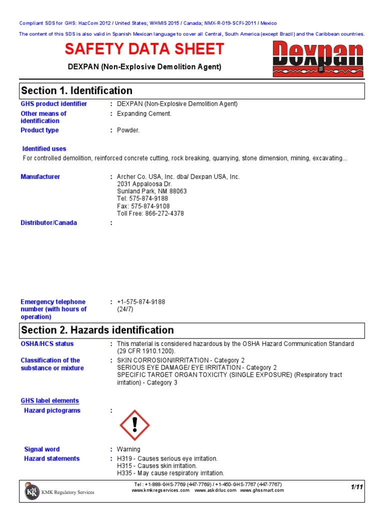 Dexpan Msds English | Toxicity | Waste Management | Free 30-day Trial ...