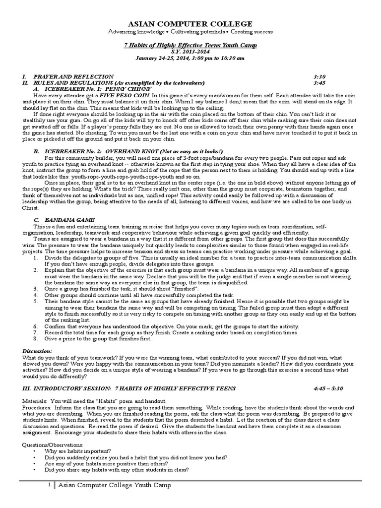 7 Habits Lesson Plans.doc | Knot | Thought