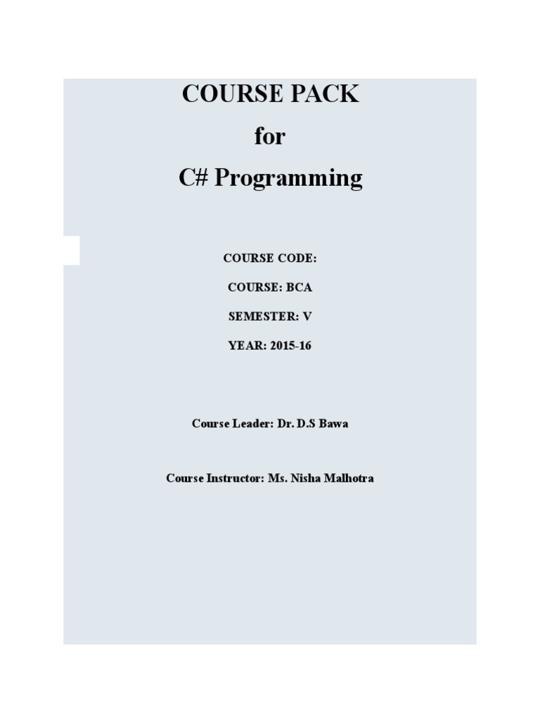C# Course Pack | PDF | C Sharp (Programming Language) | Method ...
