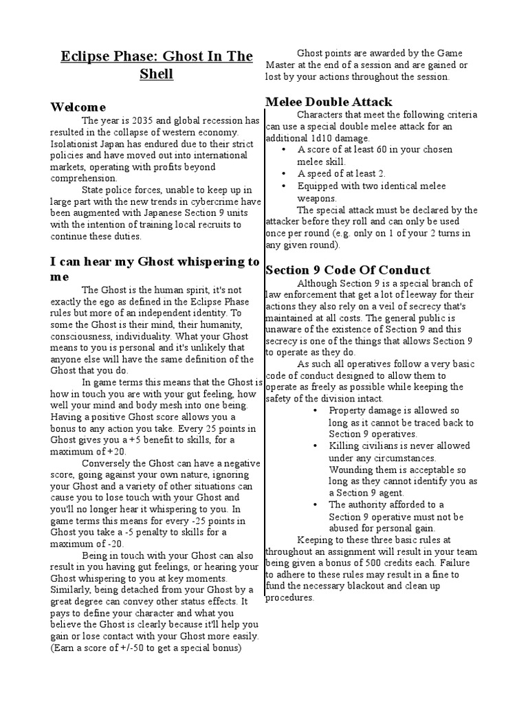 Eclipse Phase: Ghosts and Section 9 | PDF | Magazine (Firearms ...
