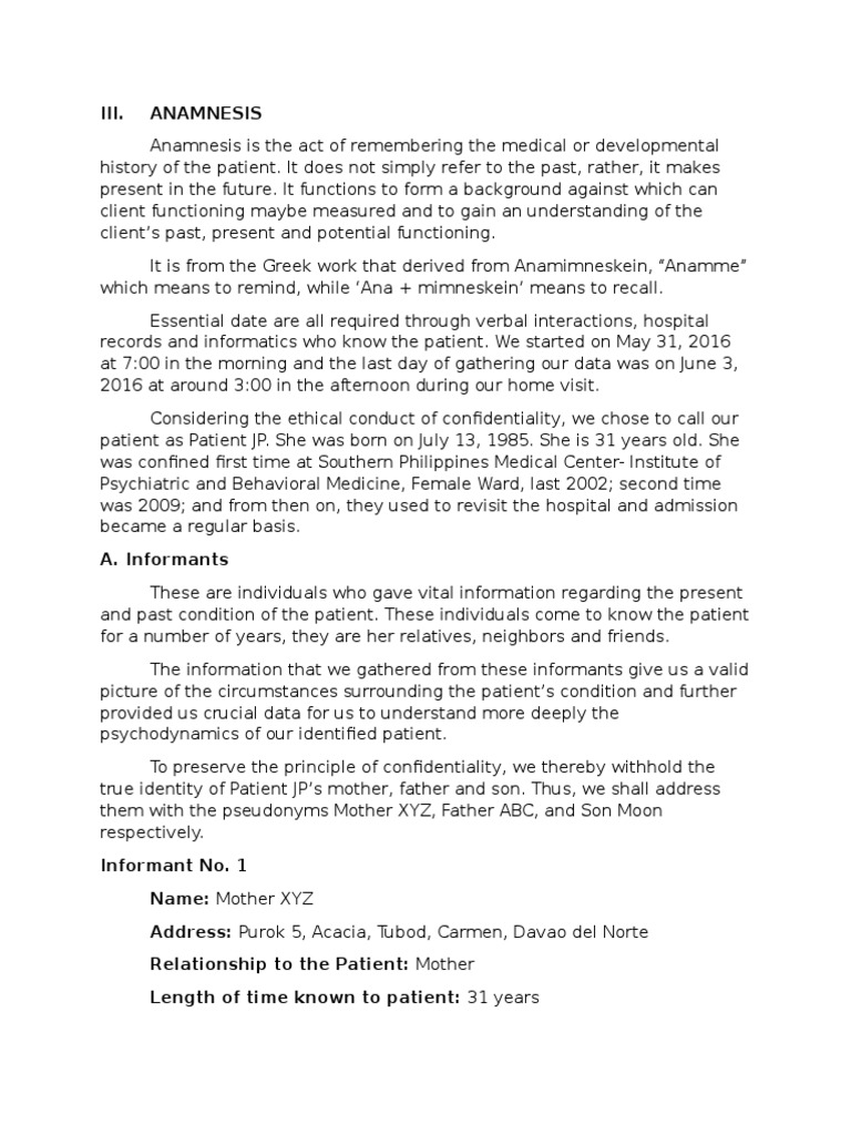 Psychia Anamnesis | Confidentiality | Psychiatry