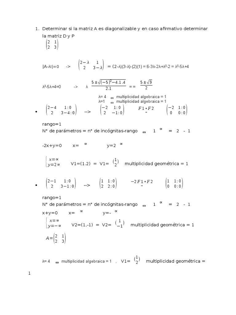 Ejercicios Diagonalizacion de Matrices | PDF