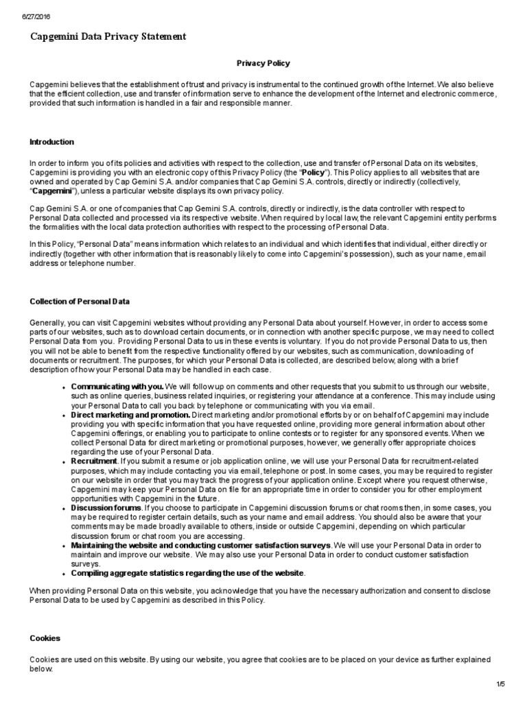 Capgemini Data Privacy Statement | PDF | Computers