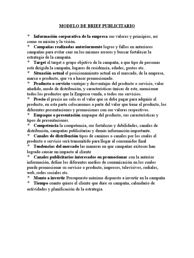 Modelo de Brief Publicitario | PDF