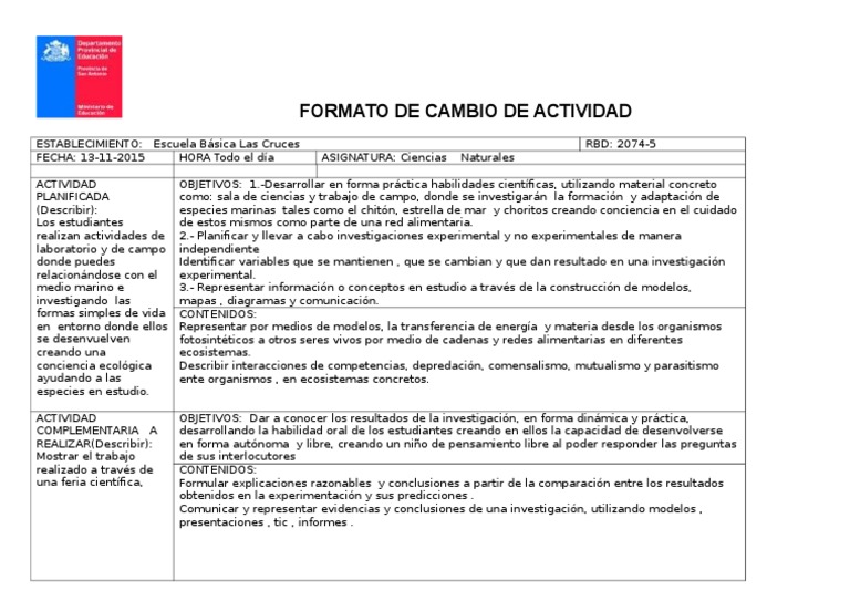 Formato Cambio de Actividades Salida Educativa | PDF