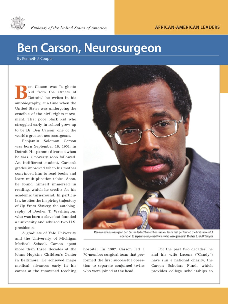 Ben Carson Neurosurgeon Embassy Of The United States Of America Pdf