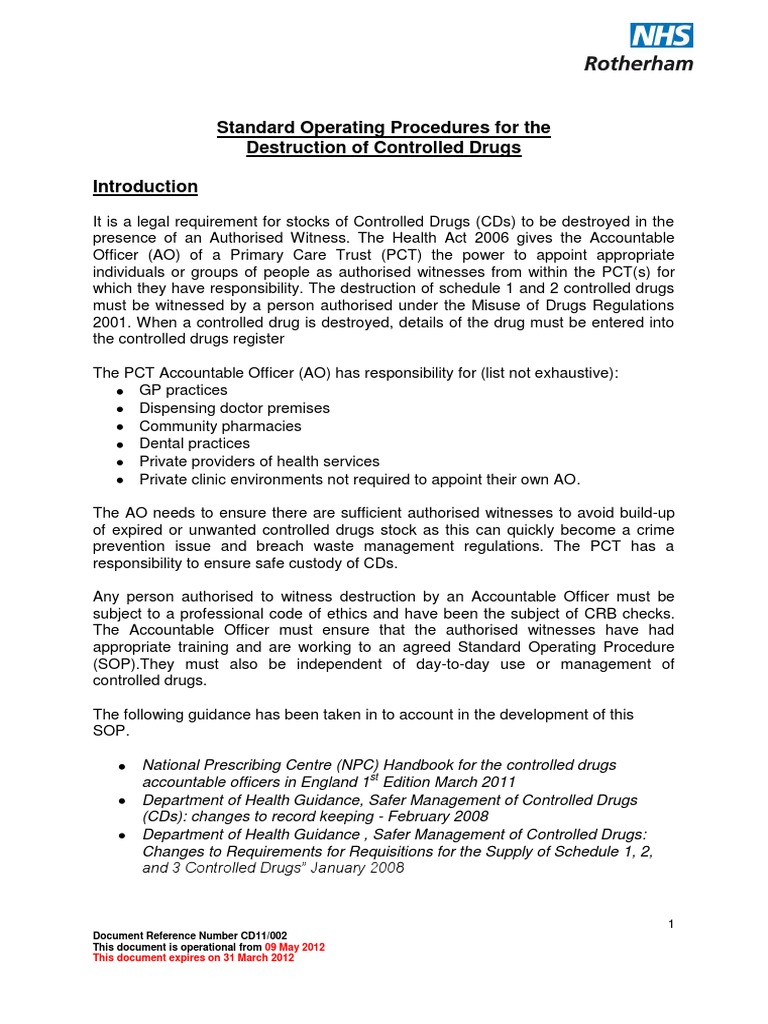 12-05-09 SOP Controlled Drugsreview V004 | PDF | Pharmacy | Medical ...