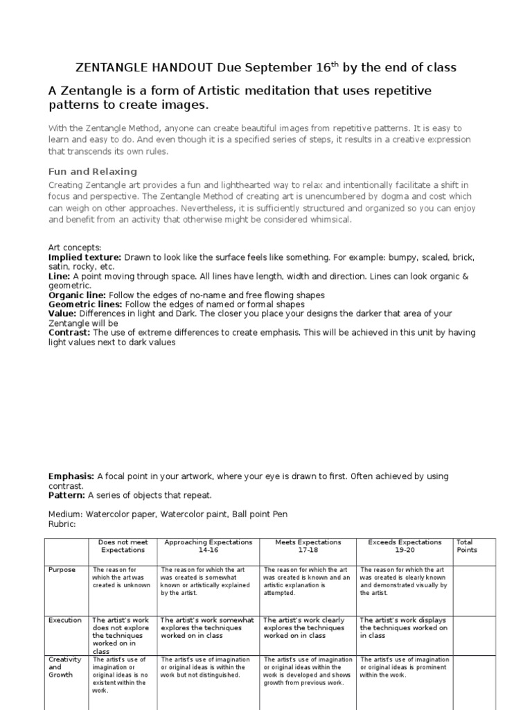Zentangle Handout | PDF | Shape | Cognition