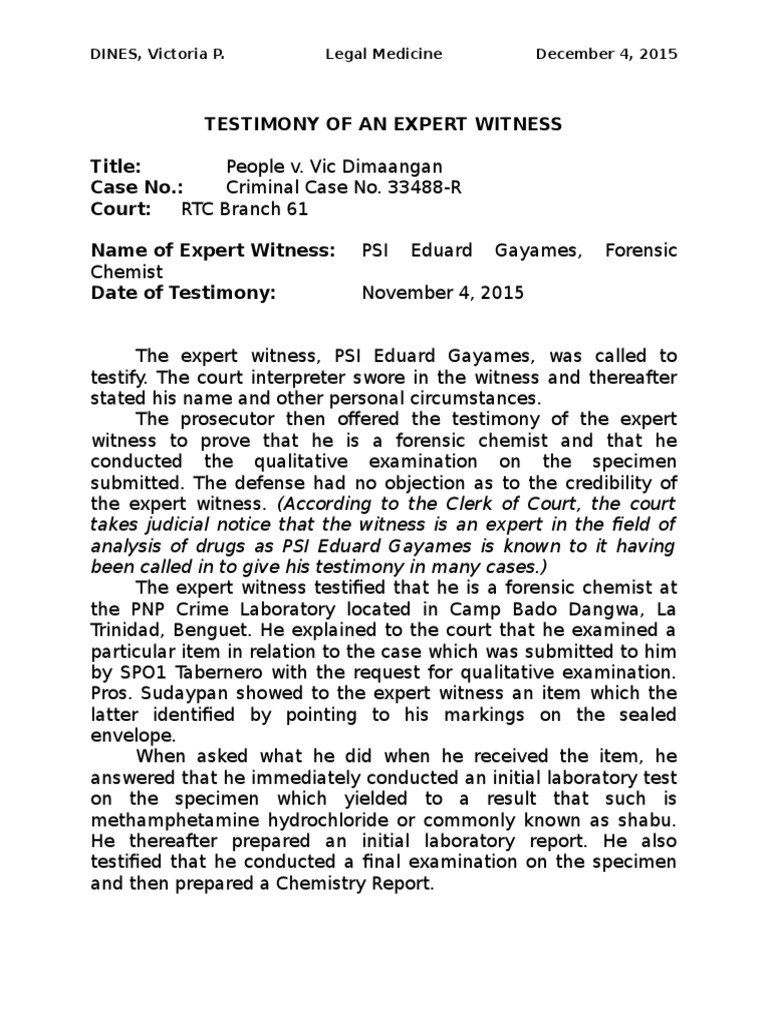 Expert Witness Testimony on Shabu Cases | PDF | Expert Witness | Witness