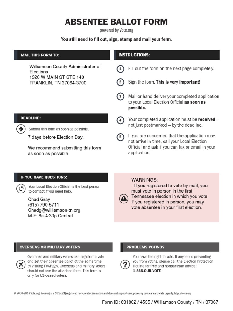 Absentee Ballot Form Tn | Absentee Ballot | Early Voting