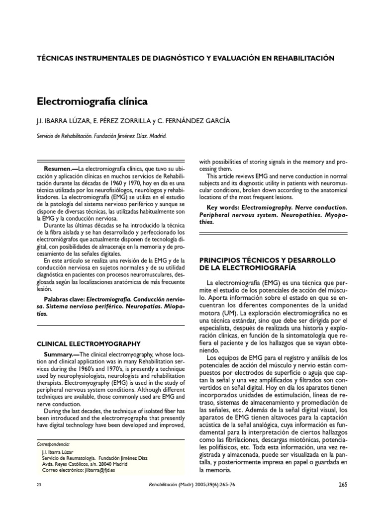 Técnicas Instrumentales de Diagnóstico y Evaluación en Rehabilitación | PDF | Electromiografia ...