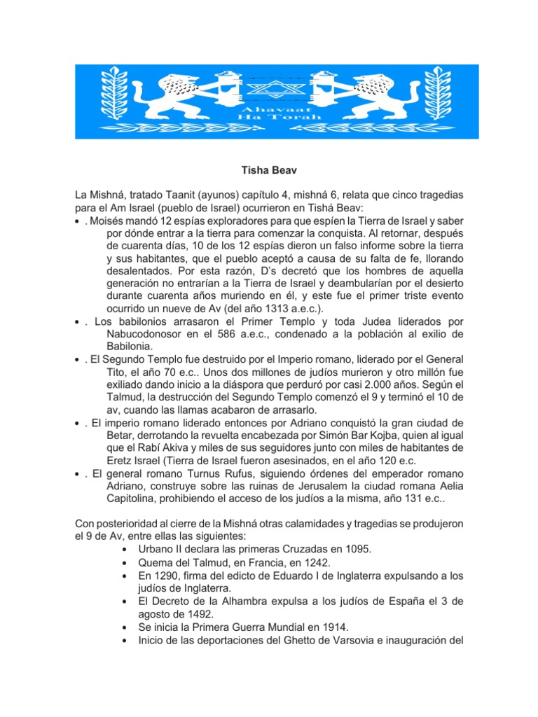 Tishá BeAv Significado y Sus Oraciones | PDF | Templo en jerusalén | Moisés