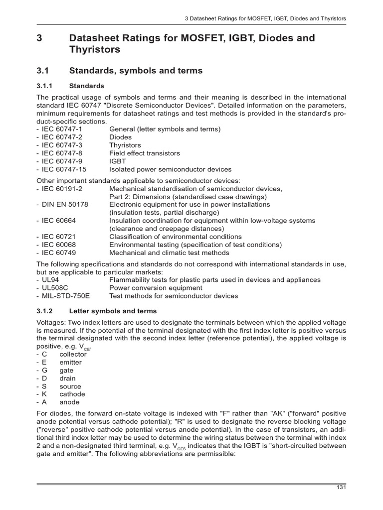 Section2 Datasheet Ratings For MOSFET IGBT Diodes and Thyristors PDF | PDF