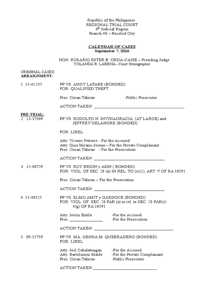 Calendar of Cases | Download Free PDF | Prosecutor | Criminal Justice