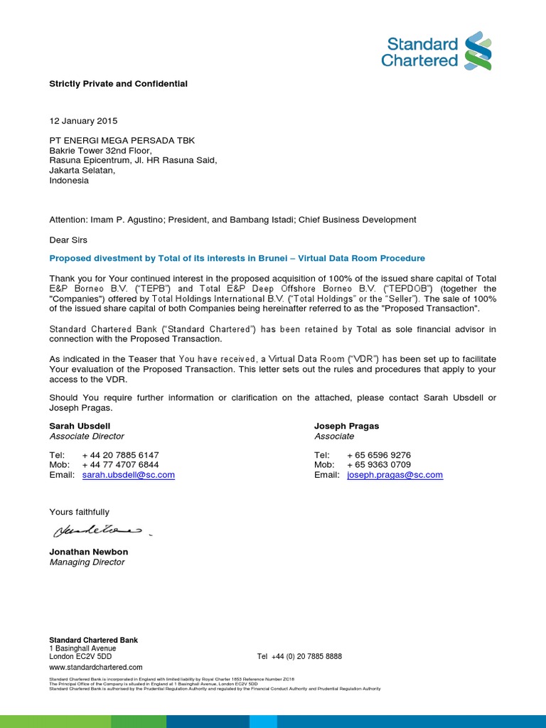 Total SE Asia Opportunity VDR Procedures Letter (EMP) | PDF | Email ...