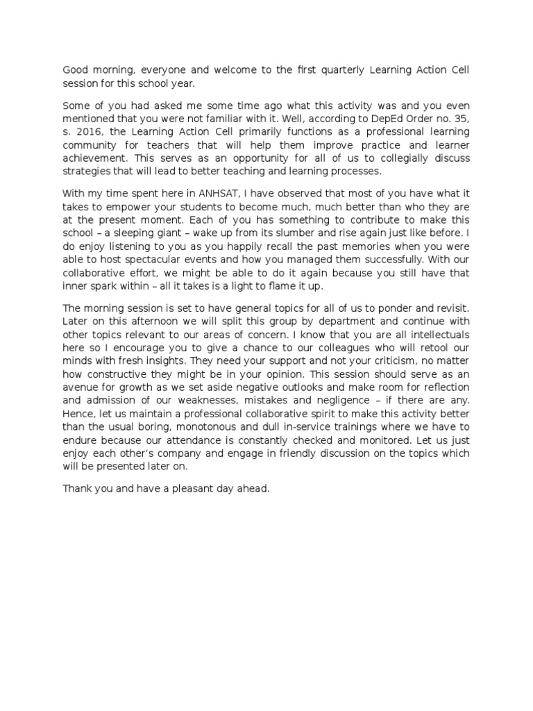 Sample Welcome Remarks | PDF