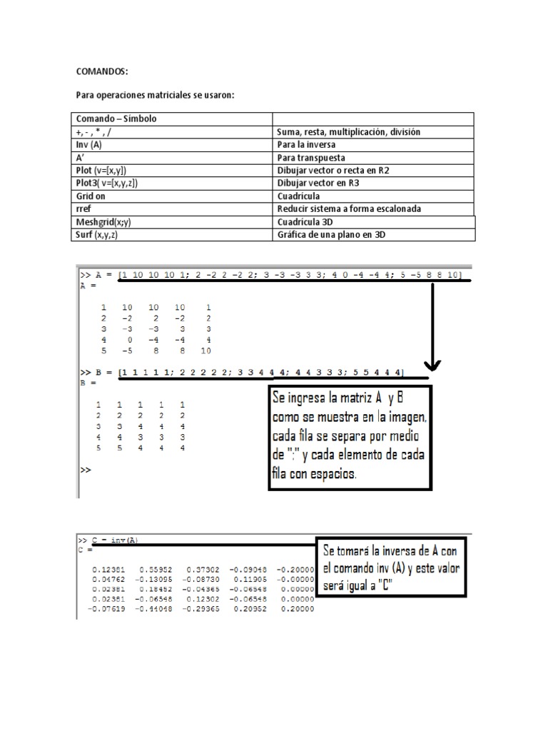 Octave Ejercicios de Matrices | PDF | Matriz (Matemáticas) | Multiplicación