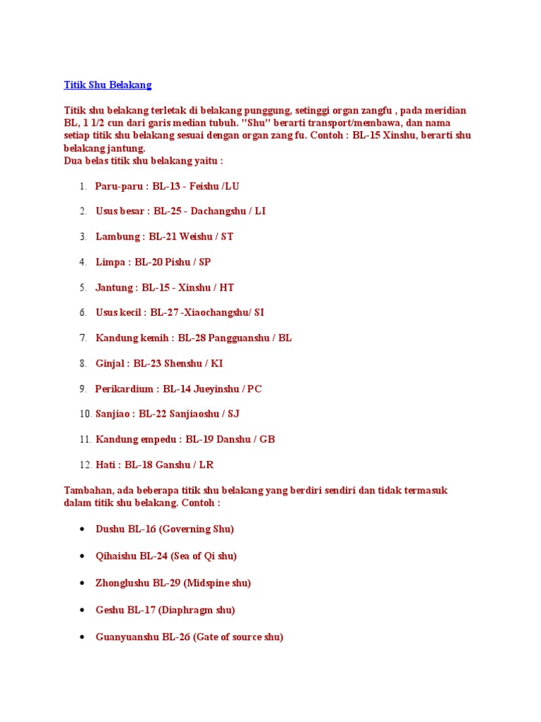 Titik Shu Belakang | PDF