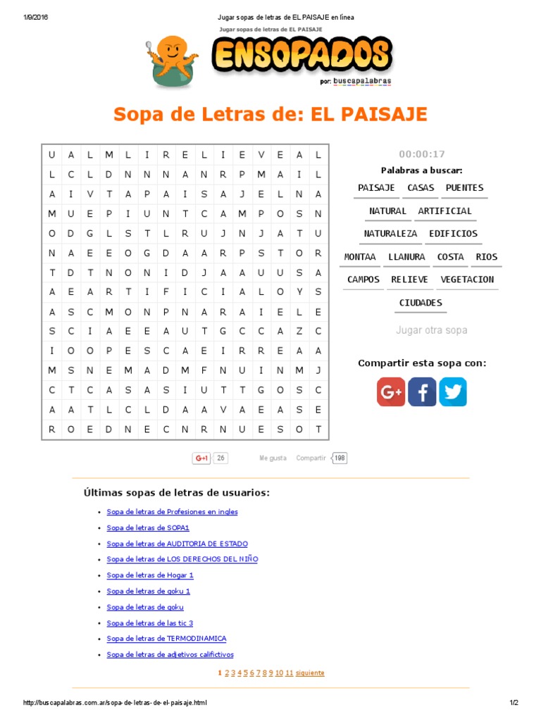 Jugar Sopas de Letras de EL PAISAJE en Línea | PDF