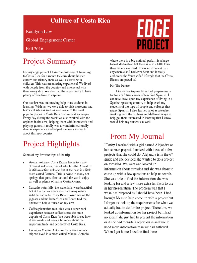 Project Summary: Culture of Costa Rica | PDF | Costa Rica | Teaching ...