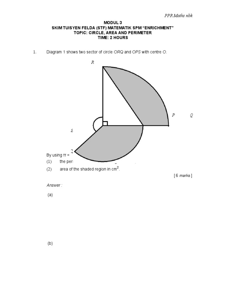 PPR Maths NBK: Diagram 1 Shows Two Sector of Circle ORQ and OPS With ...