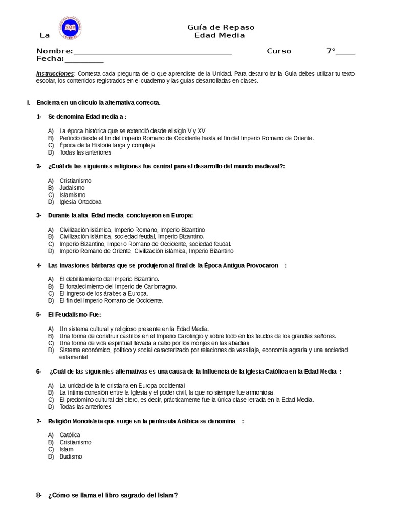 Guía de Repaso de la Edad Media | PDF | Baja Edad Media | Feudalismo
